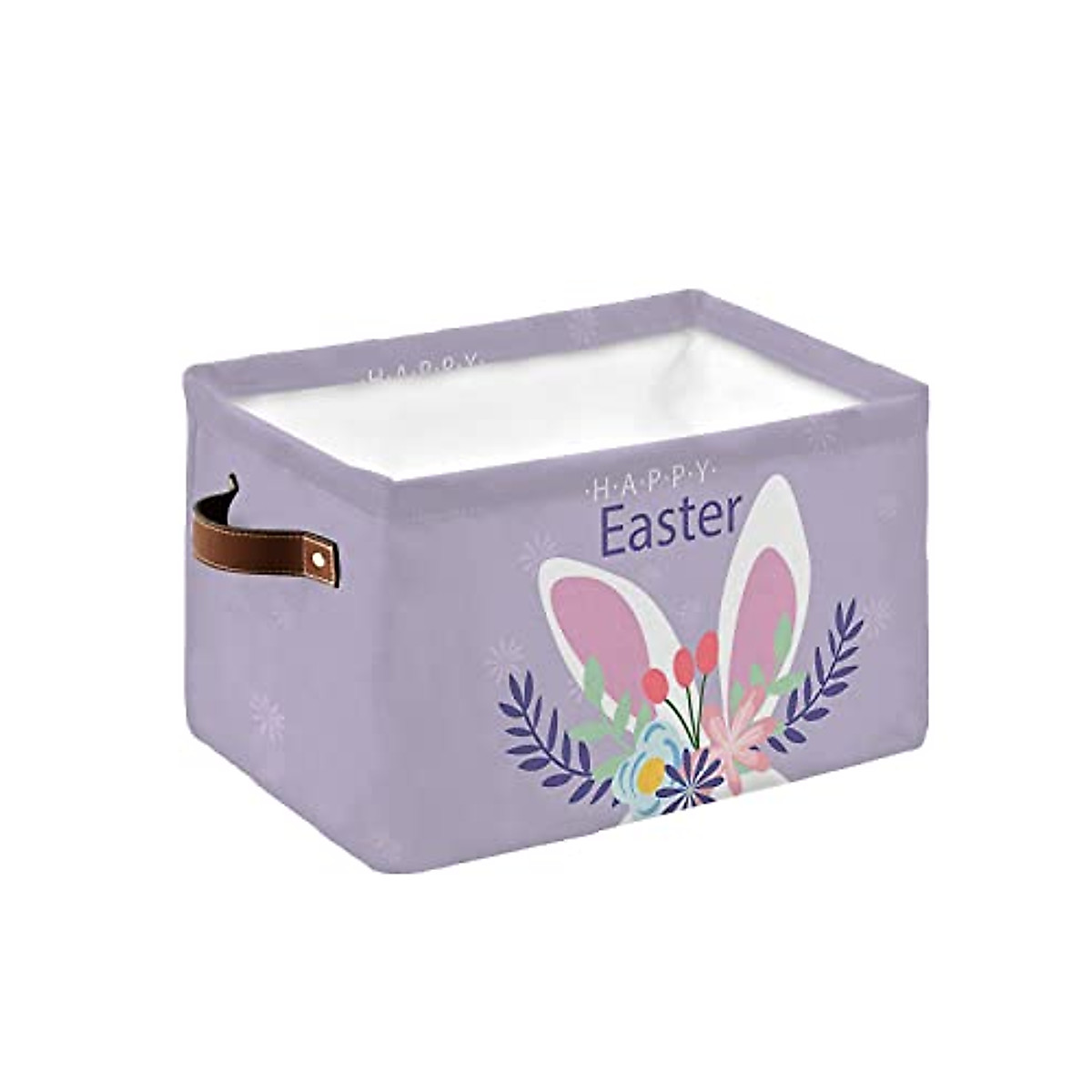 1 PCS Large Storage Basket Bins Waterproof Fabric, Easter Bunny Ear Rectangular Storage Box for Shelf Closet Organizer Cute Easter Rabbit Purple Red Spring Floral
