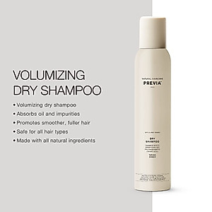 PREVIA Dry Shampoo - Volumizing Spray with Tapioca Starch for All Hair Types | Natural Oil Control & Freshness Between Washes - Vegan, Paraben-Free, Sulfate-Free Verbascum Flower - 6.7 oz