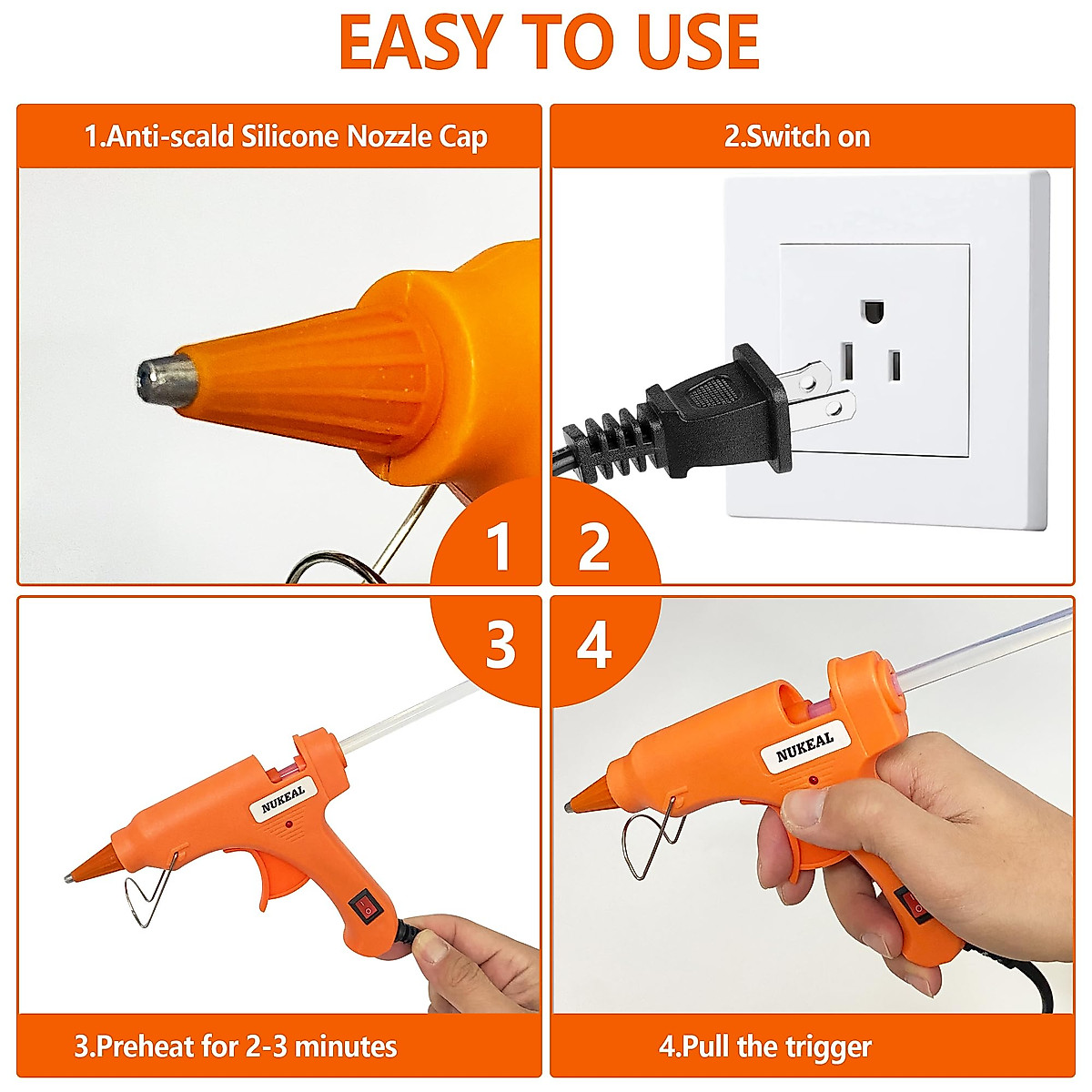 Mini Glue Gun, NUKEAL Hot Glue Gun Kit with EVA Carrying Case and 24 PCS Glue Sticks for Crafts, School DIY Arts, and Home Repair (20 Watts, Orange)