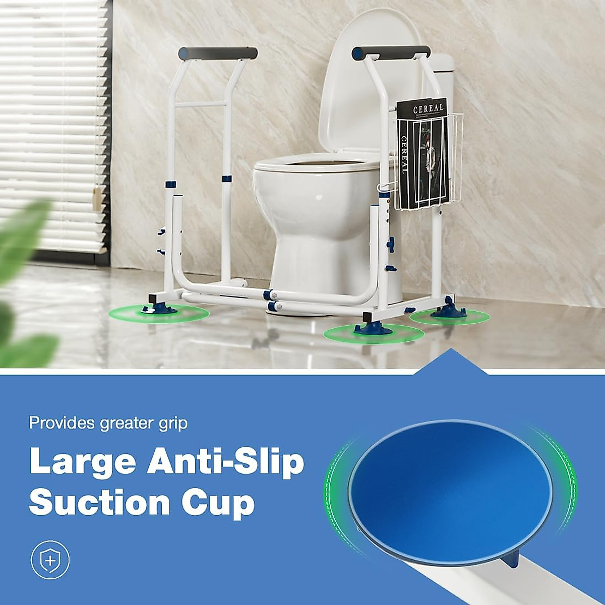 GreenChief Toilet Safety Frame 350lbs, Stand Alone Toilet Rails, Adjustable Handrails Fit Most Toilets, Medical Toilet Seat Frame for Elderly Handicap Disabled, 4 Large Suction Cups