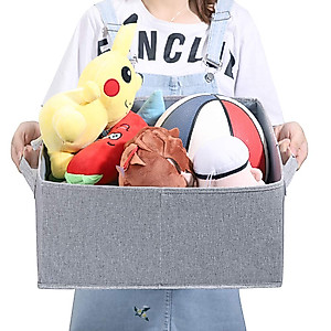 HOONEX Linen Foldable Storage Bins with Lids, 2 Pack, Storage Boxes with Carrying Handles and Study Heavy Cardboard, 16.5" L x 11.8" W x 7.5" H for Toy, Shoes, Books, Clothes, Nursery, Light Grey