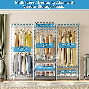 VIPEK V10i Garment Rack Heavy Duty Clothes Rack, Freestanding Closet Rack for Hanging Clothes Large Wardrobe Metal Clothing Rack with 2 Slid Storage Baskets, 68.2" L x 15.7" W x 70.5" H, White