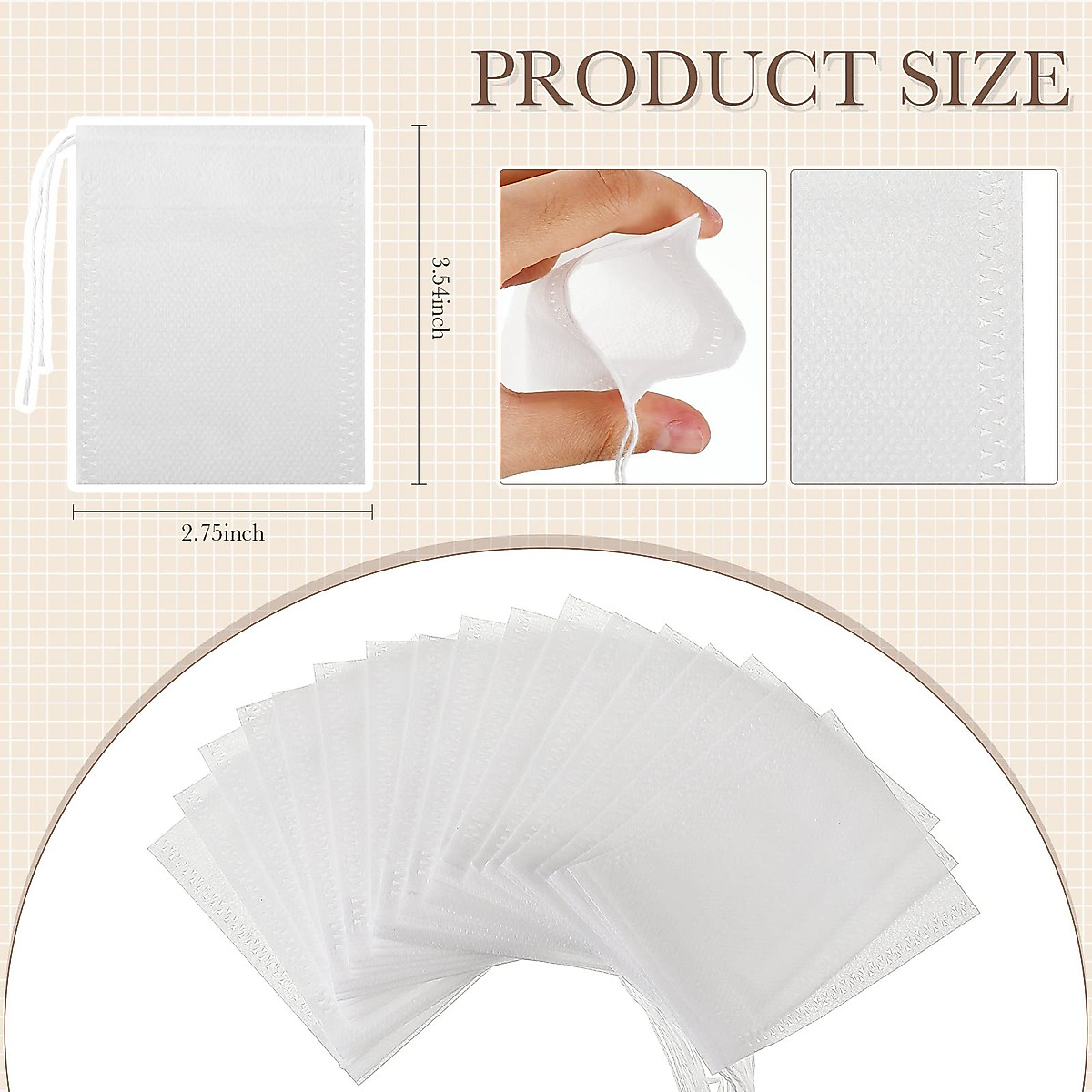 Zubebe 2400 Pcs Disposable Tea Bags Drawstring Empty Tea Bags for Loose Tea Natural Tea Filter Bags White Fillable Tea Bags for Loose Tea Coffee, 2.76 x 3.54 inches