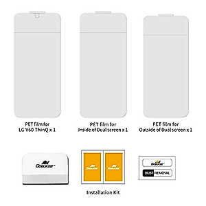 GOBUKEE [3 PCS for LG V60 ThinQ 5G Screen Protector 1 Front PET Film Screen Protector + 2 Dual Screen PET Film Protector [Perfect Fit Films for Dual Screen][Easy Installation]