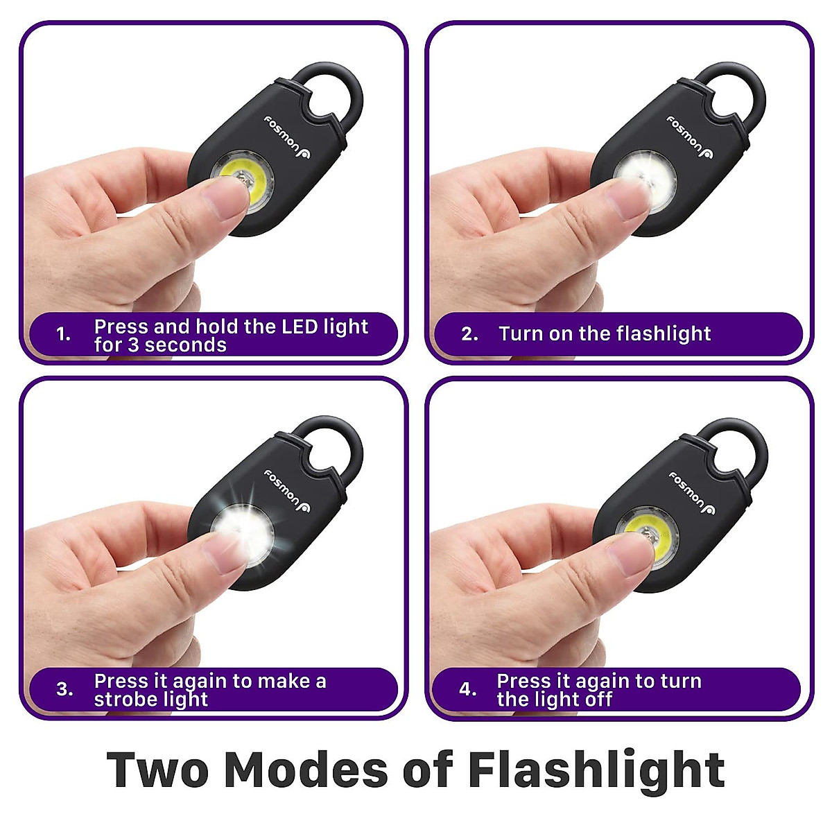 Fosmon Personal Alarm for Women (2-Pack), Self Defense Protection Keychain Safety Sound Siren 125DB with Strobe Light LED Flashlight Carabiner, SOS Emergency Security Alert Device for Kids Elderly Men