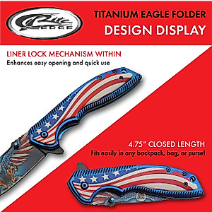 SZCO 8.25” American Eagle Titanium Finished Handled EDC Folding Knife With Pocket Clip, Red, White & Blue (300583)