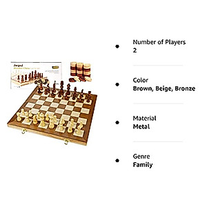 Juegoal 15" Wooden Chess & Checkers Set, 2 in 1 Board Games for Kids and Adults, with Felted Game Board Interior for Storage, Travel Portable Folding Chess Game Sets, Extra 24 Wooden Checkers Pieces