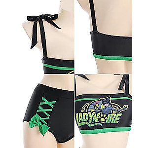 Miraculous Women's Lady Noir Beach Shoulder Straps Tie Top with High-Waist Bottom Bikini Set Swimsuit Bathing Suit (as1, Alpha, l, Regular, Regular, Black)