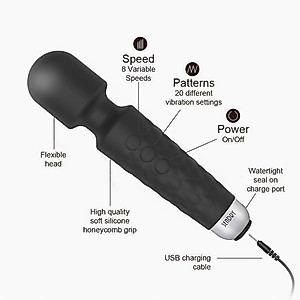 Female Vibrator, G-Spot & Sex Toy, 20 Modes & 8 Speeds Wand Massager, Quiet, Waterproof, USB Rechargeable Vibrator, Hand-Held Cordless Sex Toys Vibrator for Her Pleasure, Female Adult Toy (Black)
