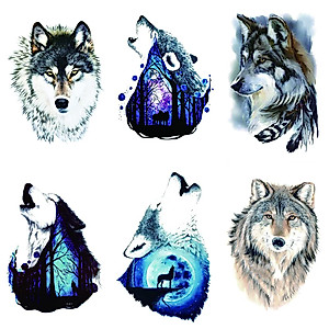 Wyuen 24 Sheets Wolf Temporary Tattoo Sticker Women Men Animal Tattoos Body Art Waterproof Hand Fake Sticker (W24-01)
