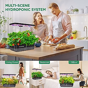 Hydroponics Growing System 12Pods, Indoor Herb Garden with LED Grow Light, Plants Germination Kit with Pump System, Automatic Timer, Adjustable Height for Home, Kitchen, Office (Black)