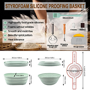 NCRexpanse Silicone Banneton Bread Proofing Basket Oval, Sourdough Starter Kit, Bread Making Tool Supplies Accessories, Bowl for Rising Baking Round Brotform Set Homemade Essentials (Light Green)