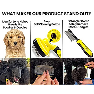 ShedTitan Self Cleaning Slicker Brush & Dematting Pet Comb Value Kit - Easy, Ideal Slicker Brush for Dogs, Goldendoodles, Poodles, Cats - Detangler Comb Removes Mats from Matted Hair, Fur for Dog, Cat