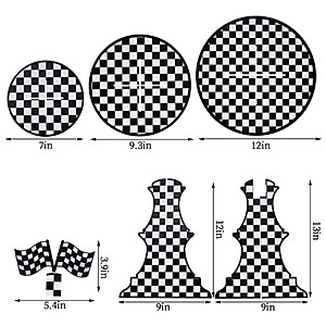 3-Tier Round Cardboard Cupcake Stand, Racing Car Theme Cardboard Cupcake Holder, Car Theme Dessert Display Stand Tower, Black and White Checkered Car Party Decorations Supplies