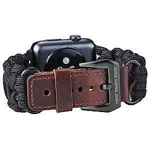 Savior Survival Gear Paracord Watch Band Compatible with Apple Watch 42mm/44mm/45mm/49mm (iWatch Series 8/7/6/5/4/3/2/1) with Stainless Steel Adjustable Buckle (Black, Adjustable)