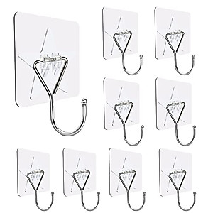 KAKAMINA 20 Pack Large Adhesive Hooks 44Ibs(Max), Large Size Wall Hooks for Hanging Heavy Duty, Transparent Wall Hangers Waterproof and Rustproof for Bathroom,Kitchen Home and Office
