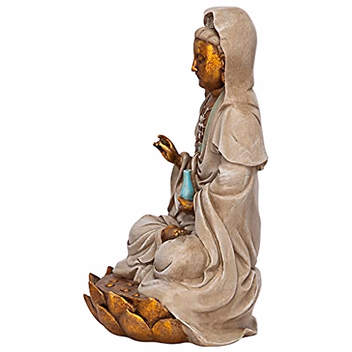 Design Toscano EU1017 Asian Goddess Guan Yin Seated on Lotus Outdoor Garden Statue, 12 Inch, full color