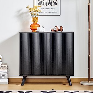 AFFEIVUL Black Accent Buffet Cabinet with Adjustable Shelves, Freestanding Sideboard with Double Doors for Hallway Entryway Living Room