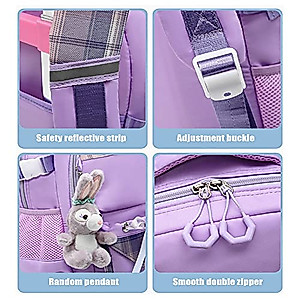GLOOMALL Cute Rolling Backpack School Girls Boys, Lightweight Trolley Travel Bag with 6 Wheels Classic Roller Luggage (Purple bow)