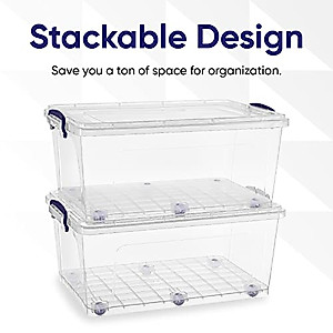 Superio Storage Containers With Wheels (2 Pack), Stackable Large Storage Containers With Lids, Durable Latches (32 Qt)