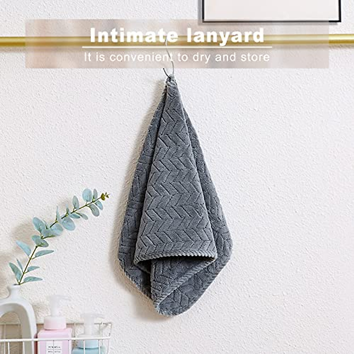 Hipruict Hand Towel with Hanging Loop, Set of 5 Hand Towels with Hanging Loop.Strongly Absorbent Hand Towels in Soft Microfibre with a Wheat Spike Pattern, Suitable for Kitchens and Bathrooms