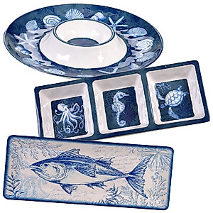 Certified International Oceanic 3 Piece Melamine Hostess Serving Set, Multi Colored