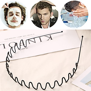 Yoozzeey 2 Pieces Metal Hair Bands, Unisex Black Wavy Spring Sports Headband Nonslip Fashion Headbands for Men Women