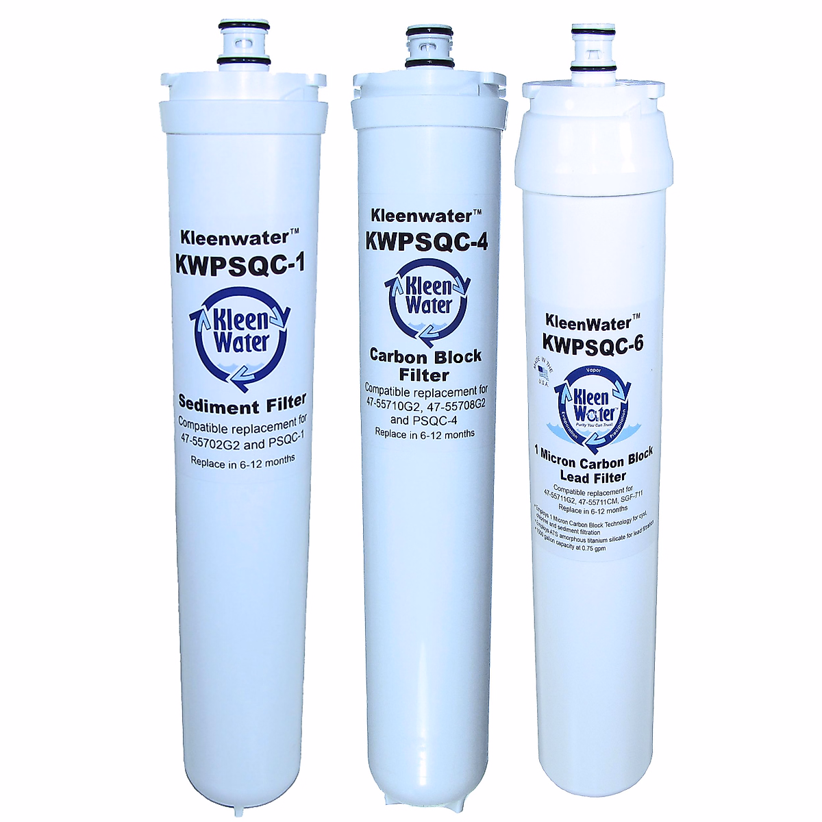 KleenWater KWPSQC-1-4-6 Water Filter Set, Includes Sediment Filter, Carbon Block Filter and Lead Removal Filter