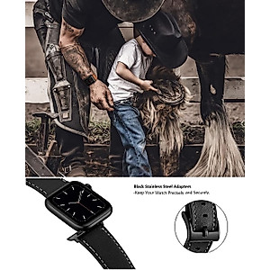 (4 Pack) Compatible with Apple Watch Band 45mm 44mm 42mm, C.M Genuine Leather Band Replacement Strap Compatible with Apple Watch Series 7/6/5/4/3/8/9/SE, Brown Blue Grey Black Band with Black