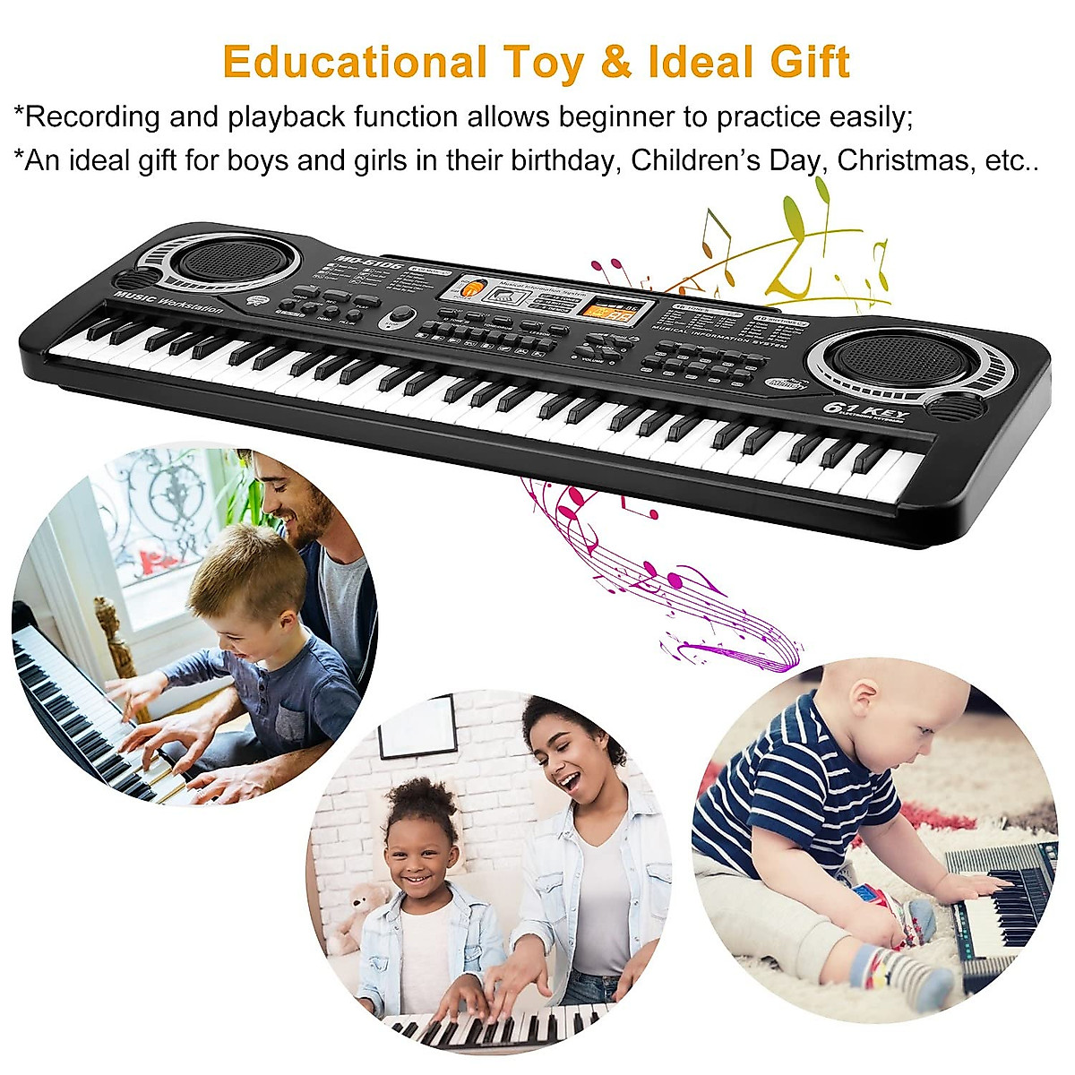 KOCASO Piano Keyboard 61 Keys Digital Music Electronic Keyboard Electric Piano Musical Instrument Kids Learning Keyboard with Microphone For Beginners Kids Girls Boys