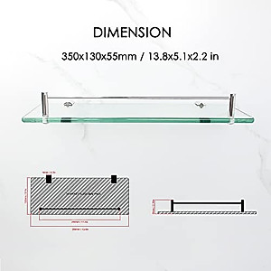 mokhome Bathroom Shelves, Glass Shower Caddy, Rectangle Floating Wall Mounted Shelf,Tempered Clear Glass Shelving with Towel Bar Shampoo Holder,1 Shelf, SUS304 Stainless Steel Brackets,Rustproof