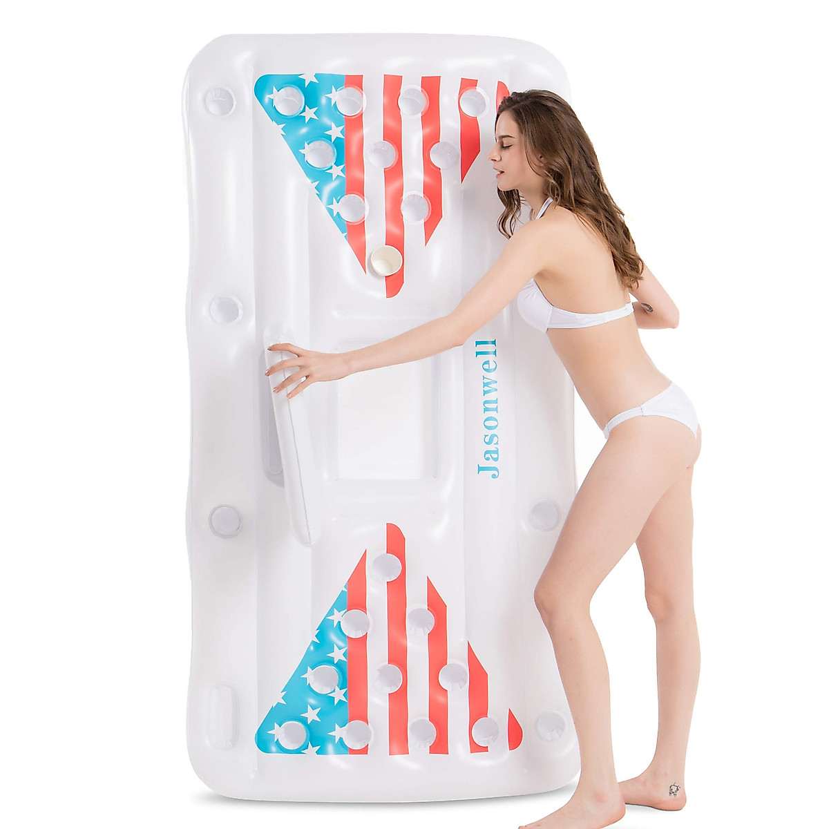 Jasonwell Pool Pong Games Float - Inflatable Pool Pong Table Set Pool Toys Party Games Accessories for Adults & Family 6 Feet Pool Lounge Raft with Cooler and 8 Pong Balls