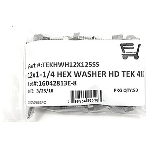 #12x1 1/4 Stainless Steel Hex Washer Head Self Drilling Tapping TEK Screw (410 Stainless Steel) 50 Pieces 12x1-1/4