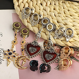 TIANCI FBYJS 6 Pairs Fashion Dangle Gauges for Ears Double Flared Ear Tunnels Plugs Body Piercing Stretchers Earrings 2g 00g Women Men 6mm