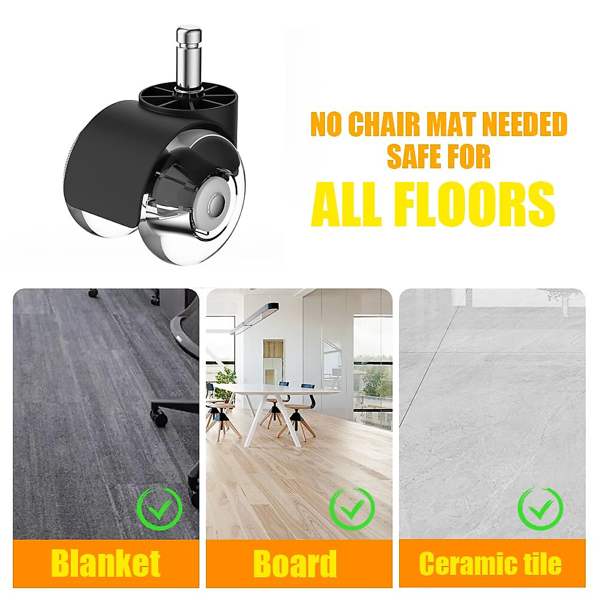 Office Chair Casters Wheels(Set of 5) - 2 inch Heavy Duty Mute Desk Chair Wheels Replacement 2200Lbs- Office Chair Wheels for Hardwood Floors- Universal Fit Wheels for Office Chair