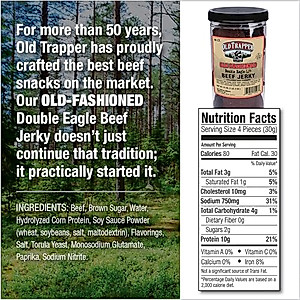 Old Trapper Double Eagle Beef Jerky, Old-Fashioned Flavor, 21oz. 80-Piece Jar, Natural Wood Smoked Meat Snacks, 10 Grams of Protein and 80 Calories per Serving (Pack of One)