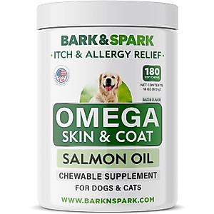 Omega 3 for Dogs and Cats - 180 Fish Oil Treats for Dog Shedding, Skin Allergy, Itch Relief, Hot Spots Treatment - Joint Health - Skin and Coat Supplement - EPA & DHA Fatty Acids - Salmon Oil - Bacon