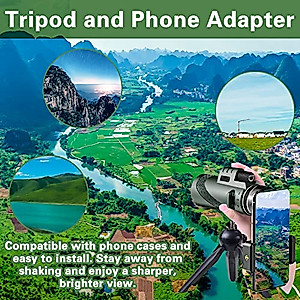 80x100 HD Monocular Telescope, High Power Monocular for Adults with Smartphone Adapter & Tripod, for Camping and Concerts Bird Watching Wildlife Camping Hiking