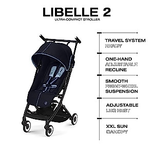 Cybex Libelle Lightweight pockit Travel Baby Stroller - Carry-On Compliant Compact Fold, One-Hand Adjustable Recline - Compatible with CYBEX Car Seats, Ocean Blue
