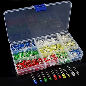 XINGYHENG 500Pcs 10 Values 5 Colors 3mm and 5mm Light Emitting Diodes Assorted Kit Electrical Components for Lighting Bulbs and Lamps(Red Yellow Blue Green White)