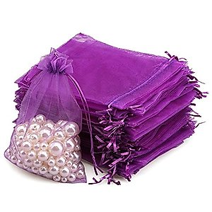 G2PLUS Organza Gift Bags with Drawstring 5''x 7' 100 PCS Organza Jewelry Bags, Sheer Drawstring Gift Pouches for Christmas Wedding Party Favors (Purple)