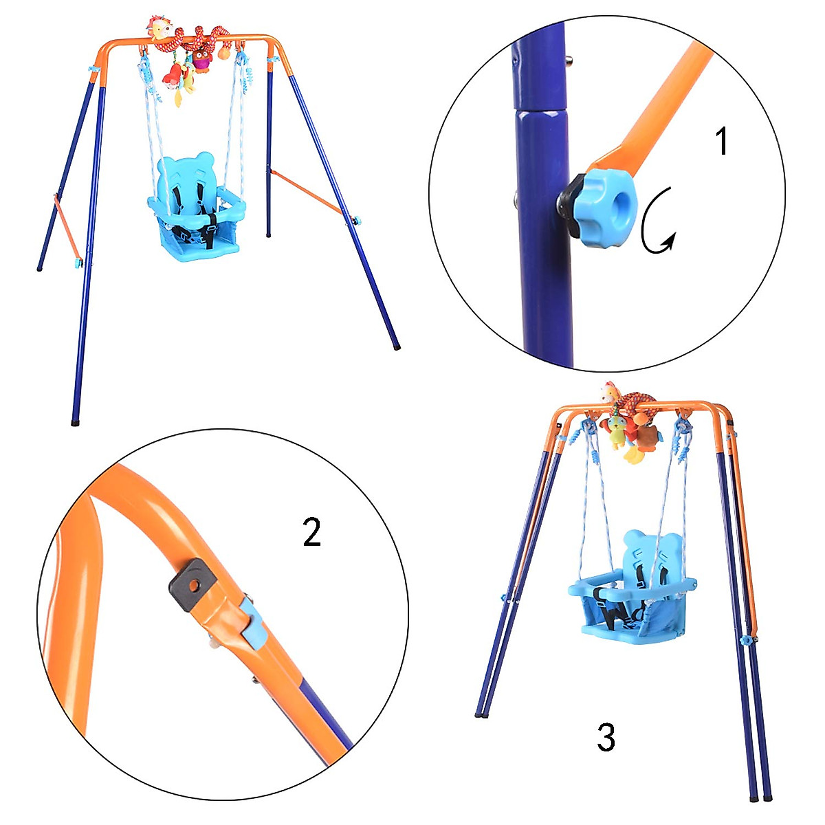 DRM Folding Toddler Swing with Spiral Hanging Toys - Heavy-Duty Indoor Outdoor Baby/Child Swing Set with Safety Seat for 9-36 Months Old