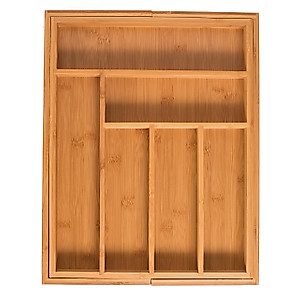 BirdRock Home Bamboo Expandable Utility Drawer Organizer – Utensil Silverware – Spoon Knife Fork – 17.5 Inch – Large – Natural Wood – Tray – Adjustable Kitchen Organization