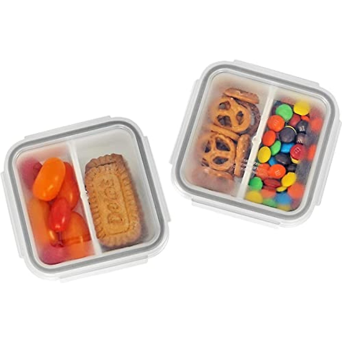 carrotez 2 Compartment Snack Containers, Portion Control Container, Small Food Storage Containers, Small Snack containers with Airtight lids, BPA Free, Stackable, Reusable, 2 PACK