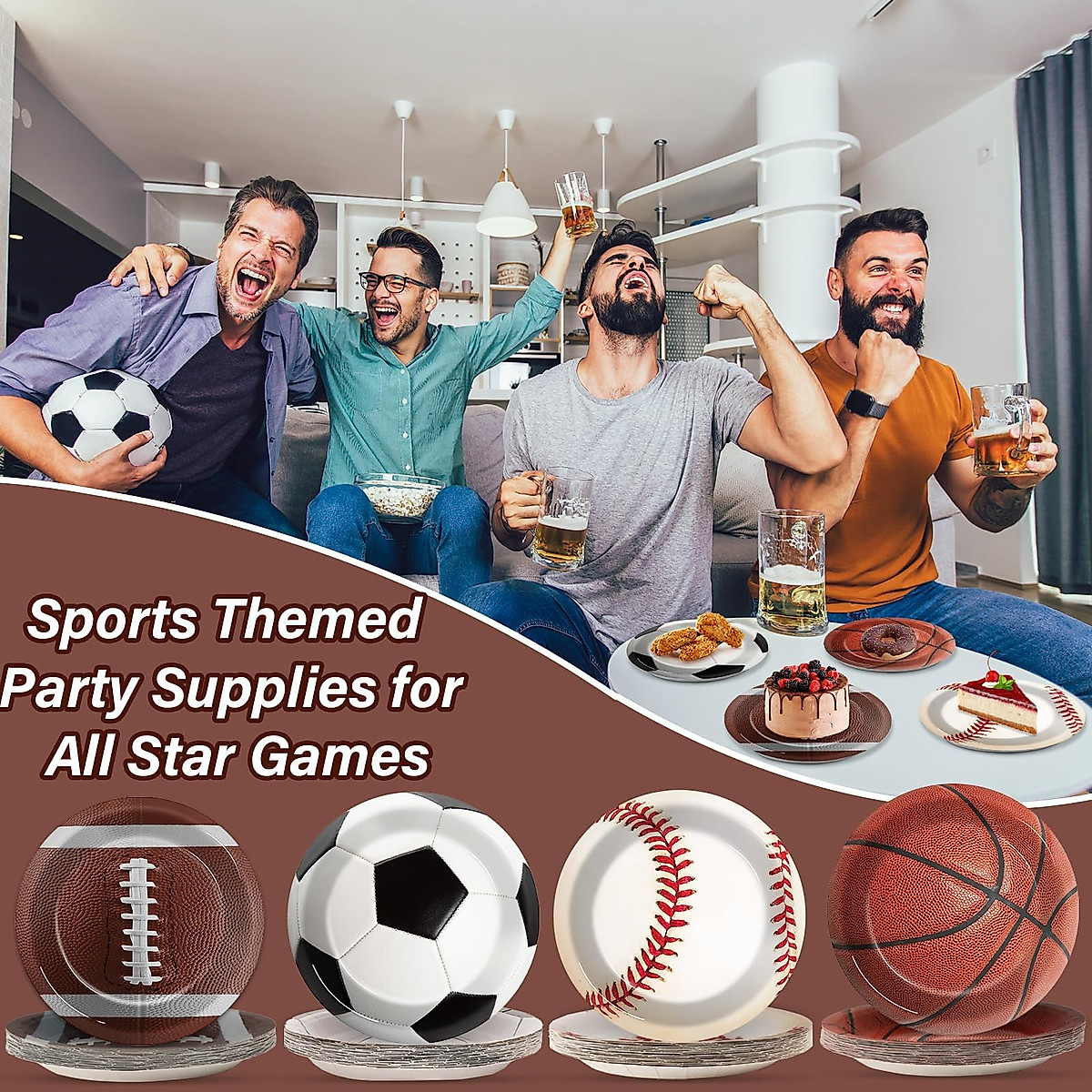 80Pcs Sports Themed Birthday Party Supplies All Star Party Plates 7" Baseball Football Soccer Basketball Dinnerware Paper Plates Superstar Disposable Plates for Boy Birthday Party baby shower Decor