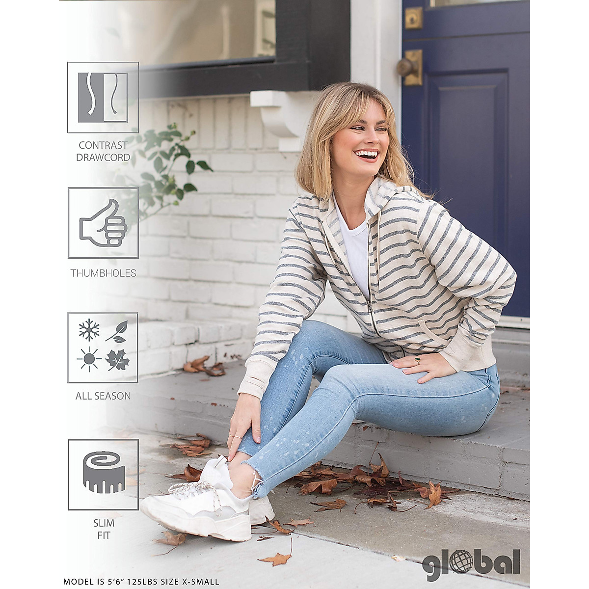 Global Blank Slim-Fit French Terry Sweatshirts for Men and Women, Lightweight Zip-Up Hoodie, Olive, XS