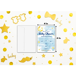 Baby Shower Cards Kit,Moon and Stars Set of 25 Baby Shower Invitations with Envelopes, Book Request Cards for Baby Shower,Sleepover Themed Baby Shower Party Favor Decoration(14)