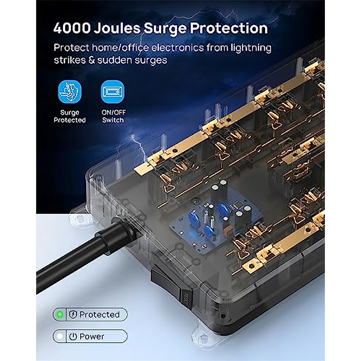 TROND Surge Protector Power Strip, Flat Plug Power Strip with 20W USB C & QC 3.0 Charger, 4000J, ETL Listed, 13 Wide Spaced Outlets 4 USB Ports, 5ft Extension Cord, Wall Mount for Home Office Supplies