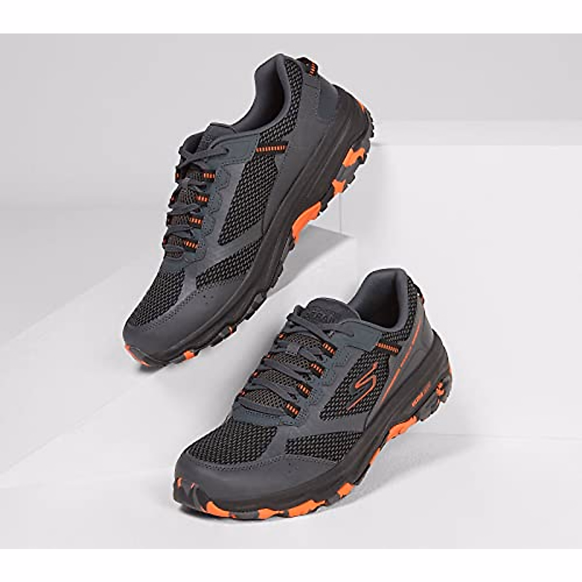Skechers Men's GOrun Altitude-Trail Running Walking Hiking Shoe with Air Cooled Foam Sneaker, Charcoal/Orange/Black, 10.5