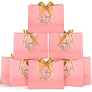 8 Pieces Bridesmaid Proposal Bags Bridesmaid Gift Bag Pink Bridesmaid Bags with Handles Brides Maid Gift Wrap Bags 2.6 x 10 x 4 Inches Paper Party Favor Bag for Birthday Wedding,3 Styles